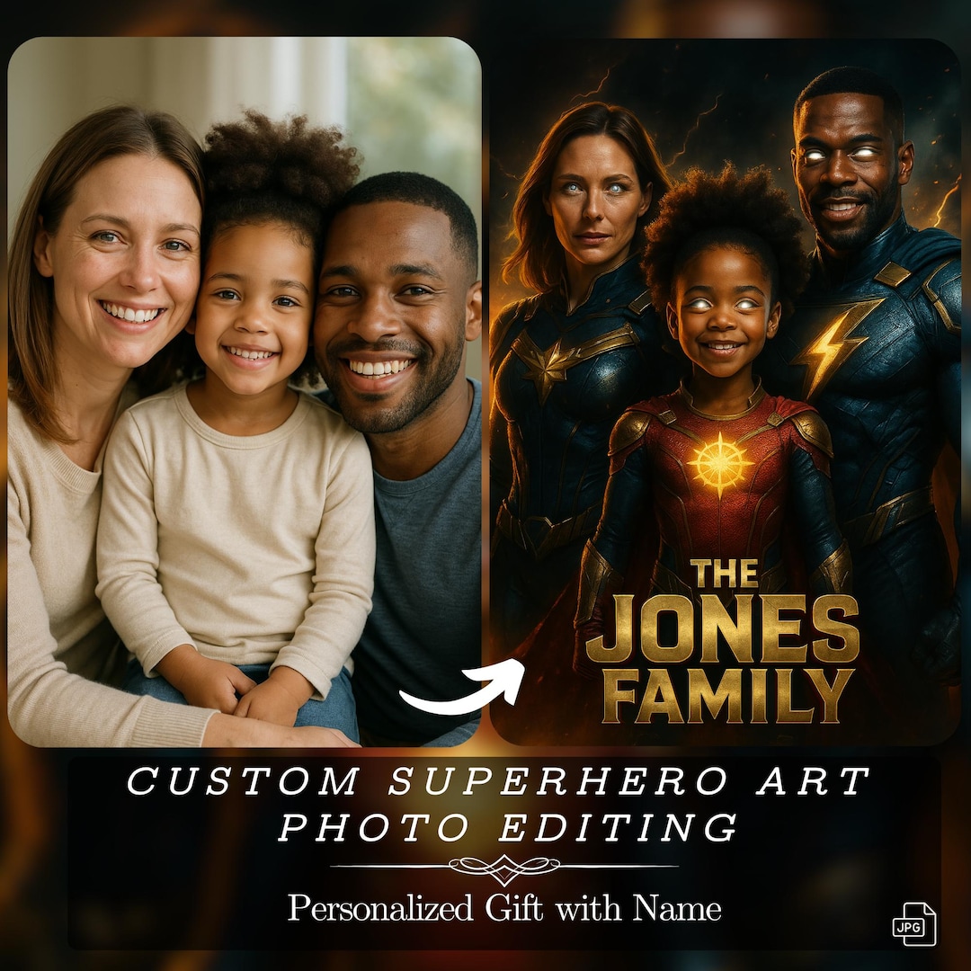 Custom Superhero Art Photo Editing: Super Hero Family Portrait Digital ...
