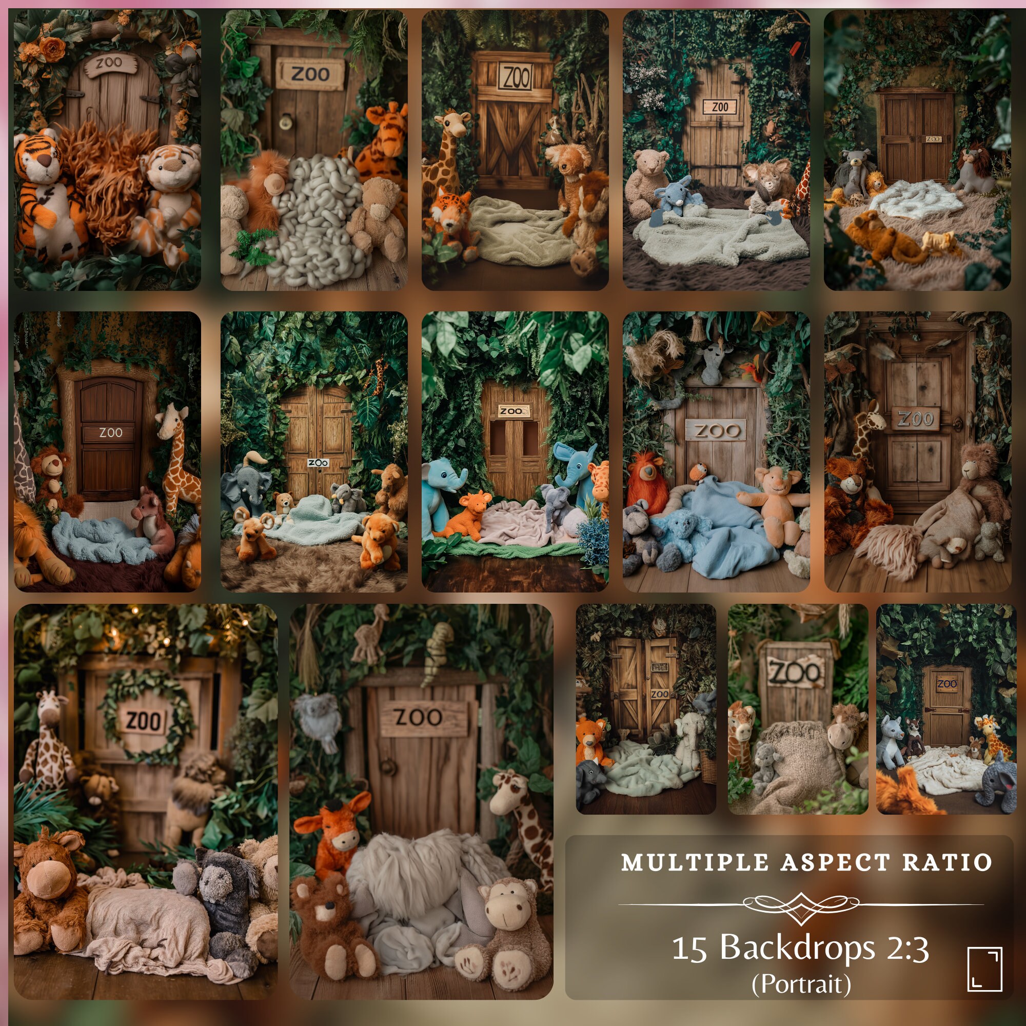 Zoo Animals Jungle Backdrop: 30 Safari Party Digital Download Set as ...