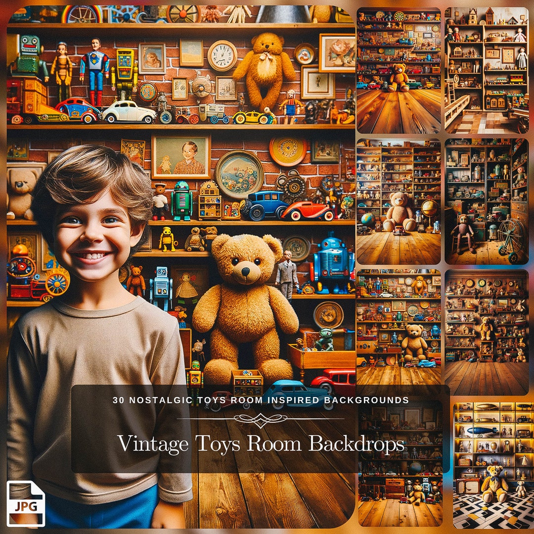 Vintage Style Children Toy Room Photo Background: 30 Plush Animals and ...