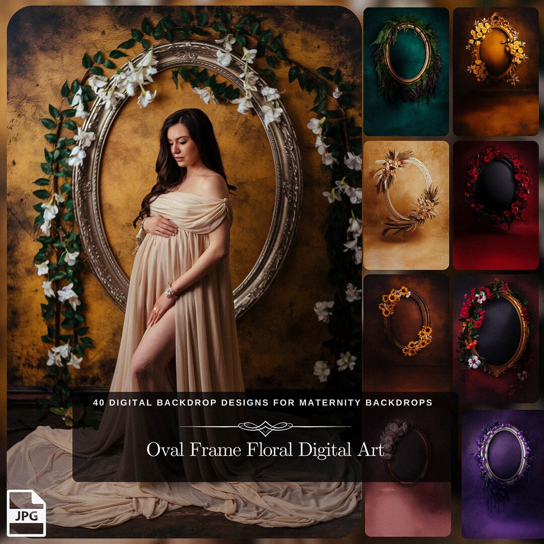 Oval Frame Floral Digital Art: 40 Digital Backdrop Designs for ...
