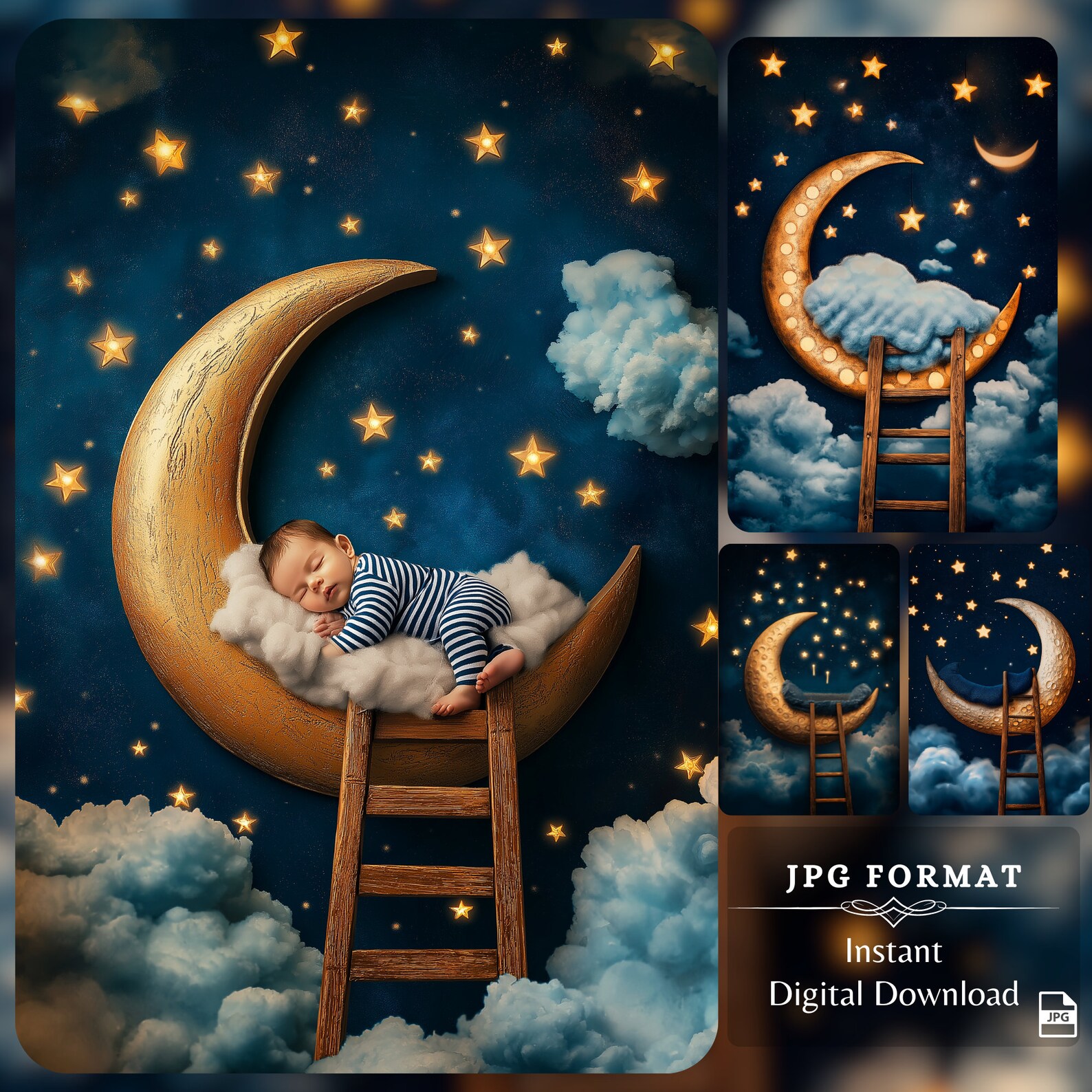 Crescent Moon Journey: 40 Digital Download Art Backdrops With Moon ...