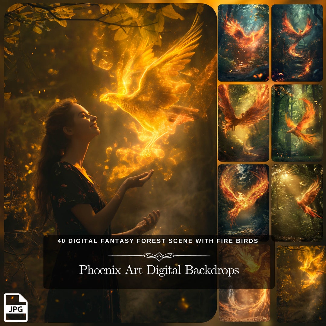 Phoenix Art Digital Backdrop: 40 Digital Fantasy Forest Scene With Fire ...