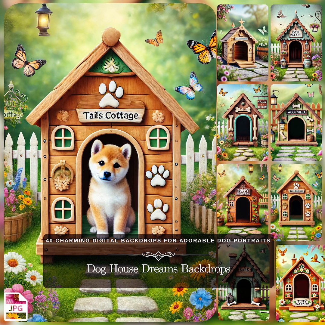 Dog House Dreams: 40 Charming Digital Backdrops for Adorable Dog ...