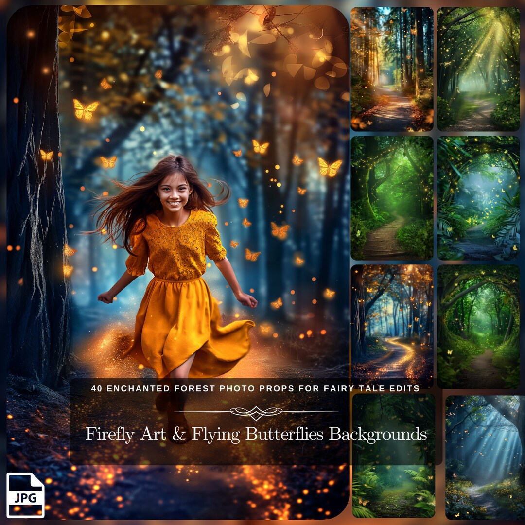 Firefly Art & Flying Butterflies Digital Backgrounds: 40 Enchanted ...
