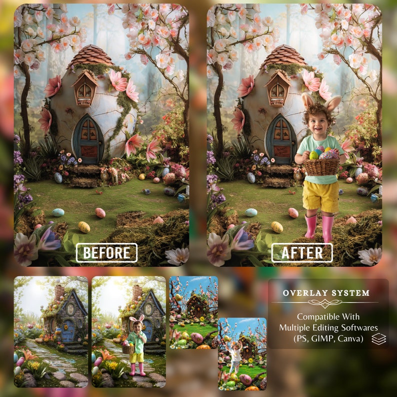 Fairytale Cottage Easter Backdrop: 30 Fairy Garden & Easter Eggs ...