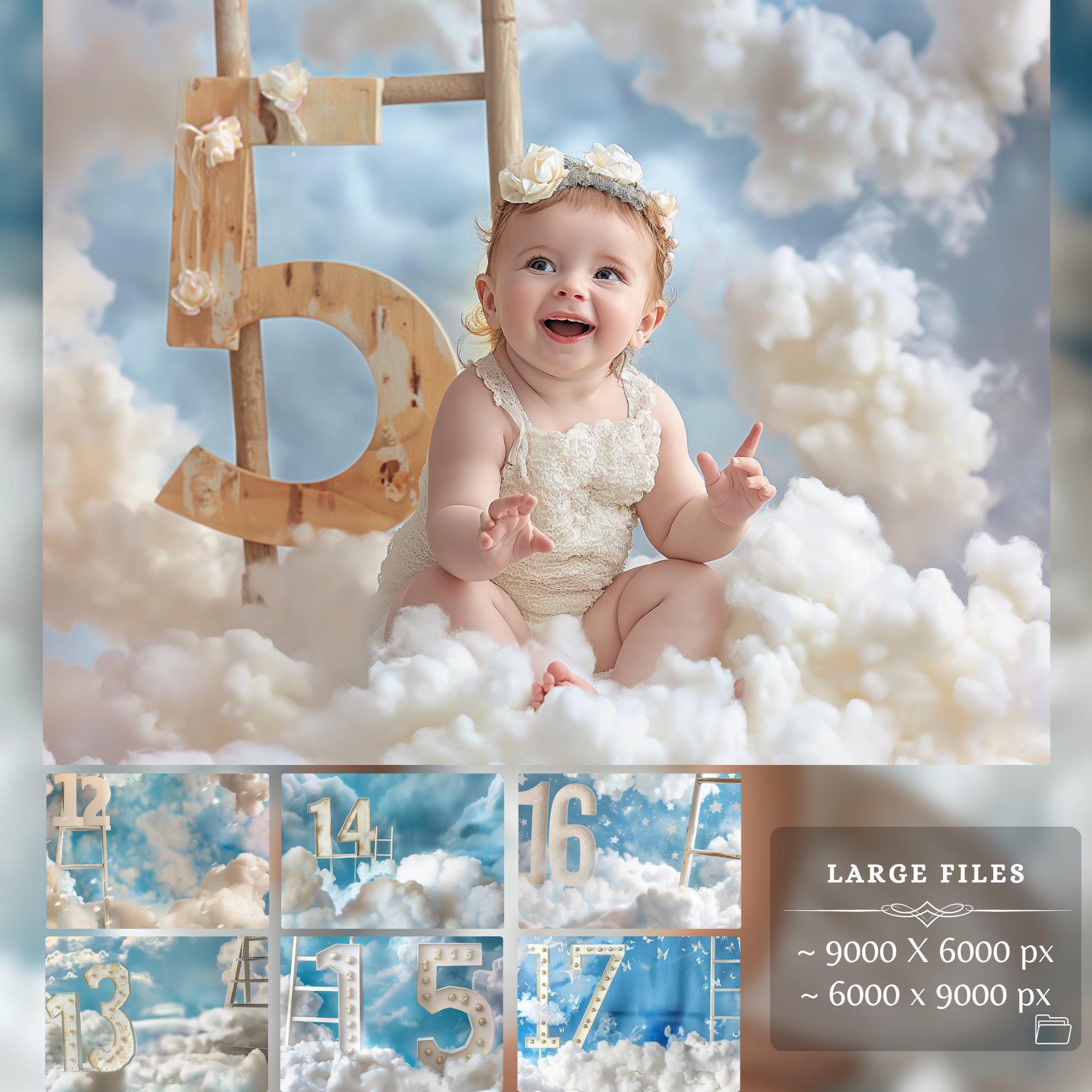 Newborn Milestones Cloud Wallpaper Digital Backdrops: 36 Infant ...