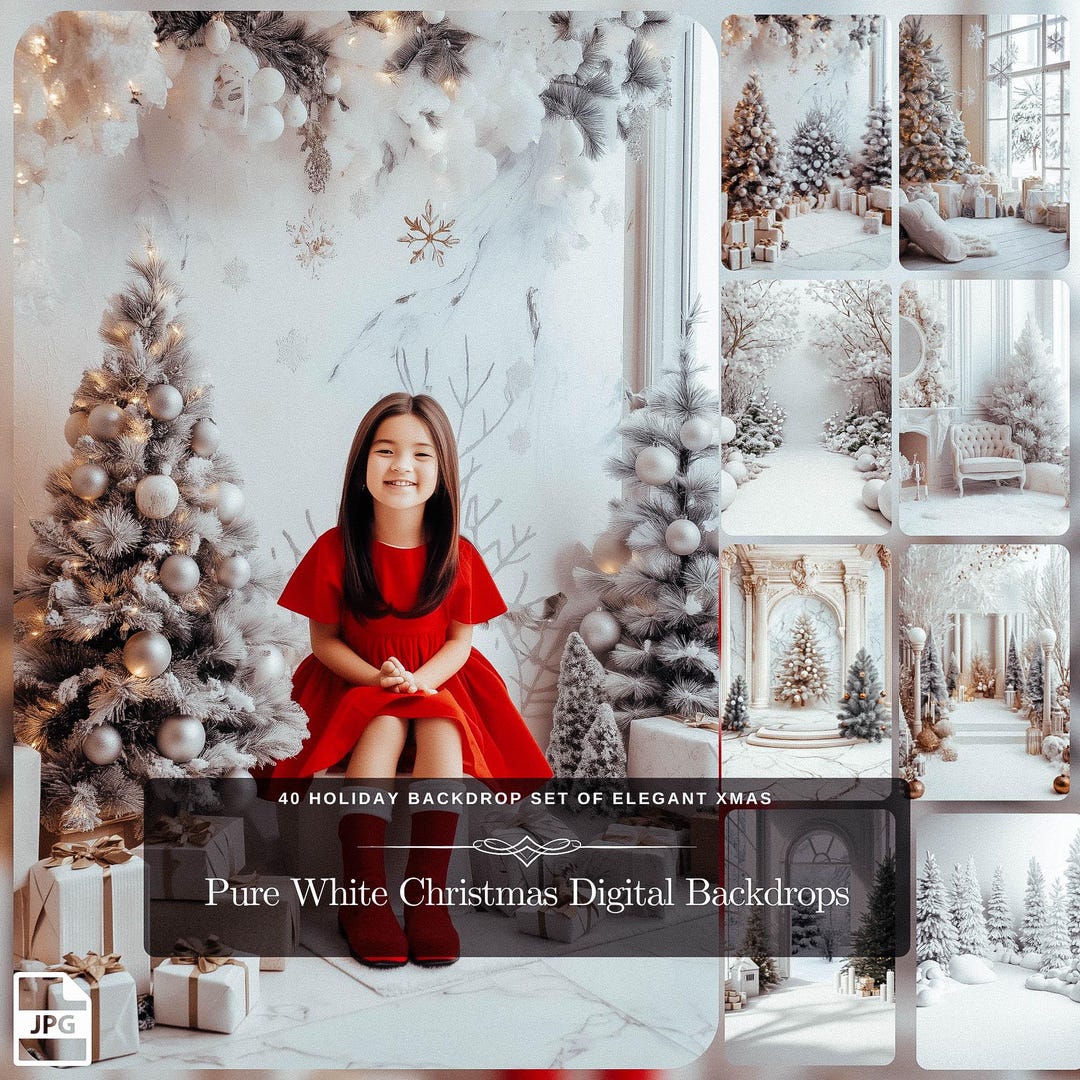 Pure White Christmas Backdrop: 40 Holiday Backdrop Set of Elegant Xmas ...