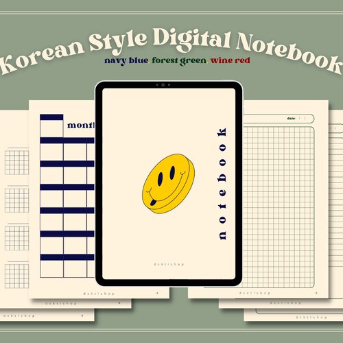 Korean Inspired Digital Notebook / Aesthetic Red Blue Green - Etsy