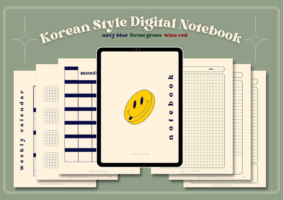Korean Inspired Digital Notebook / Aesthetic Red Blue Green Goodnotes ...