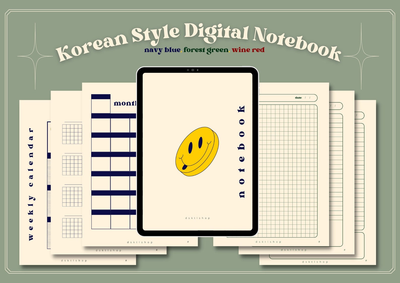 Korean Inspired Digital Notebook / Aesthetic Red Blue Green Goodnotes ...