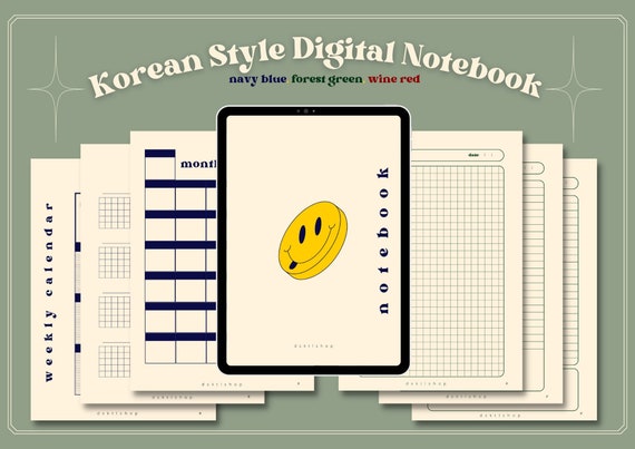 Korean Inspired Digital Notebook / Aesthetic Red Blue Green - Etsy