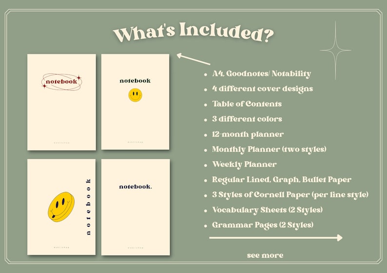 Korean Inspired Digital Notebook / Aesthetic Red Blue Green Goodnotes ...