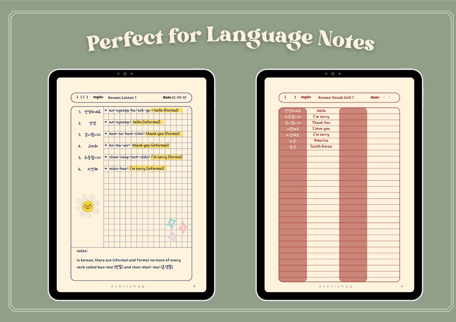 Korean Inspired Digital Notebook / Aesthetic Red Blue Green Goodnotes ...
