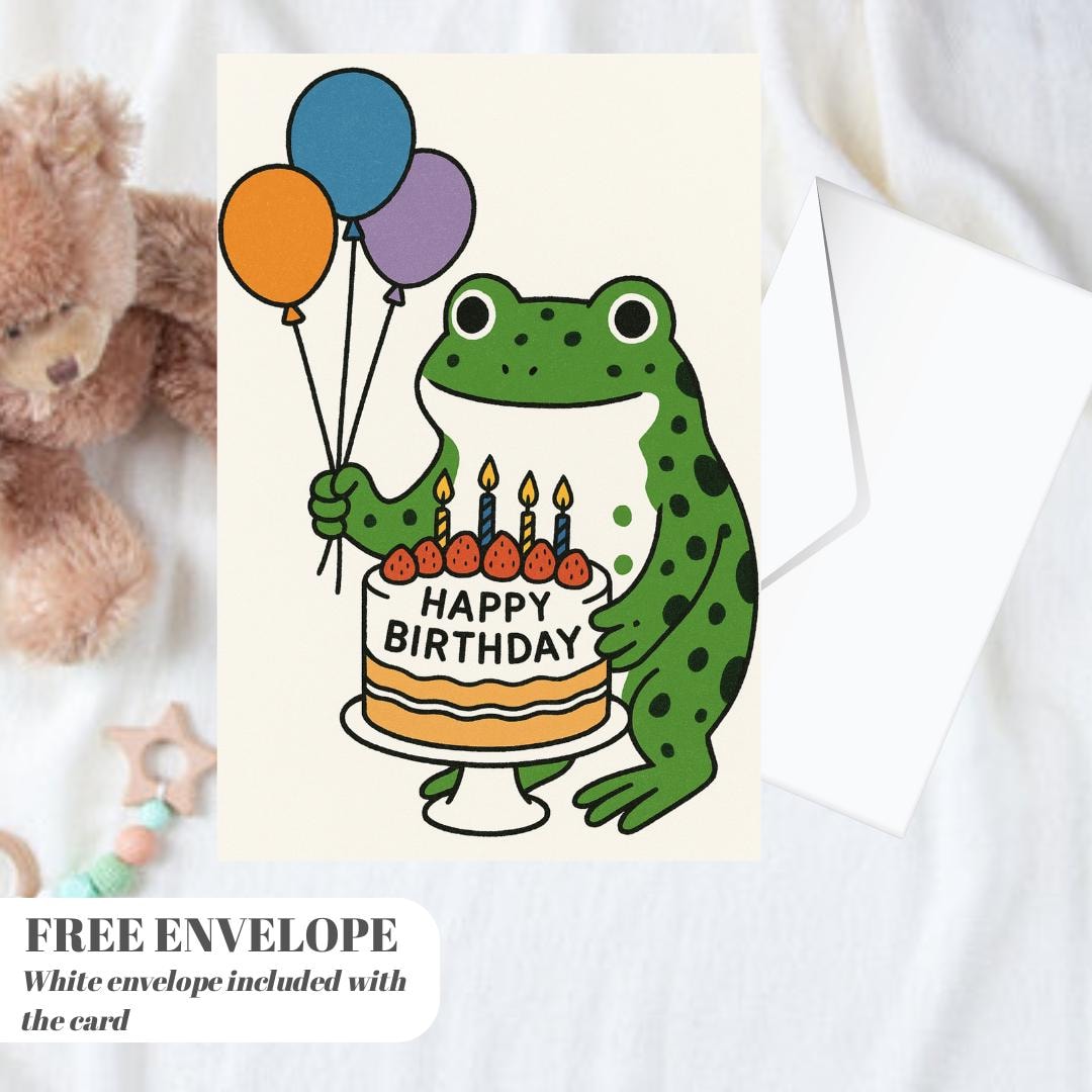 Frog Birthday Card for Her or Him, Greeting Card With From, Friend Frog ...
