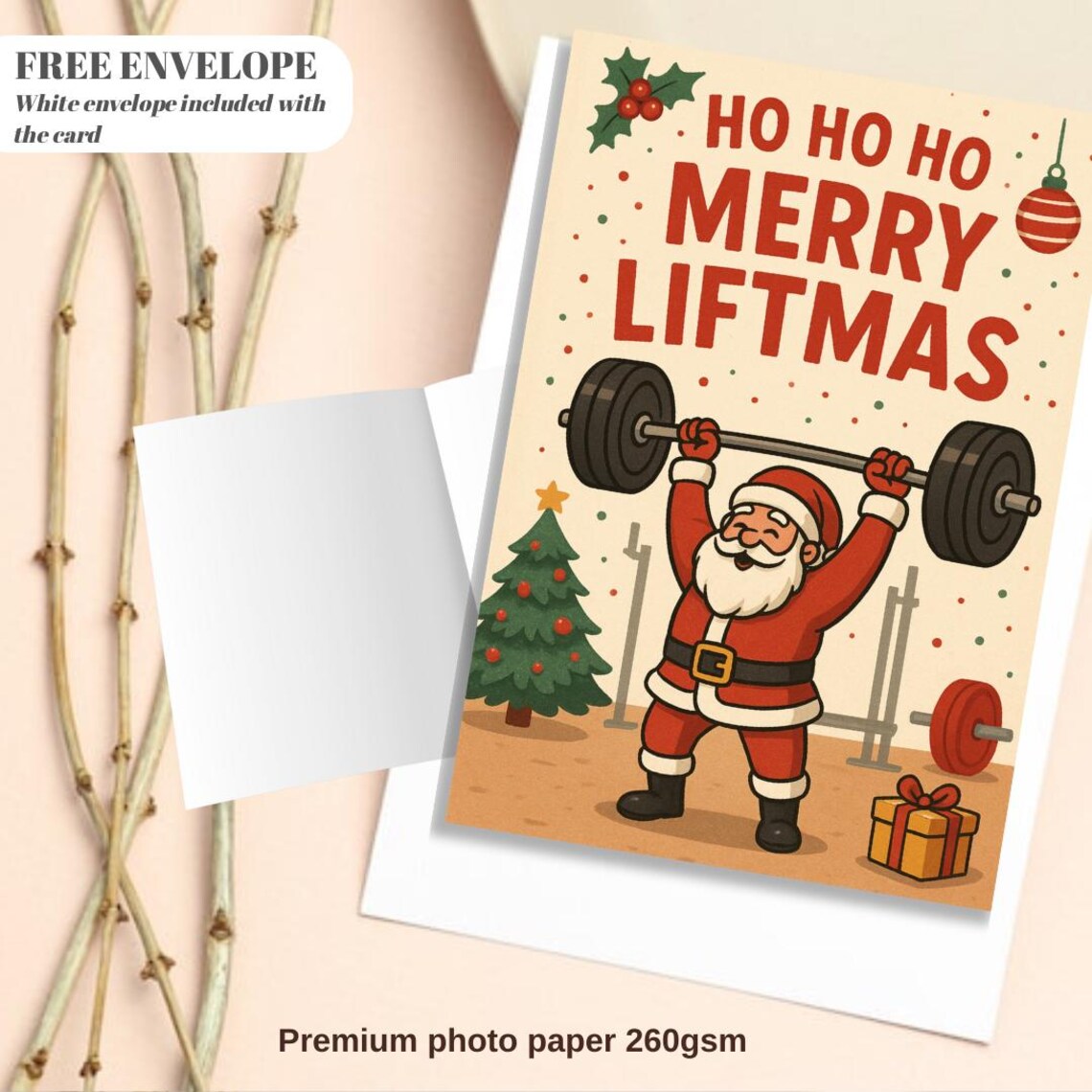 Santa Merry Liftmas Gym Card – Funny Fitness Christmas Santa Card for ...