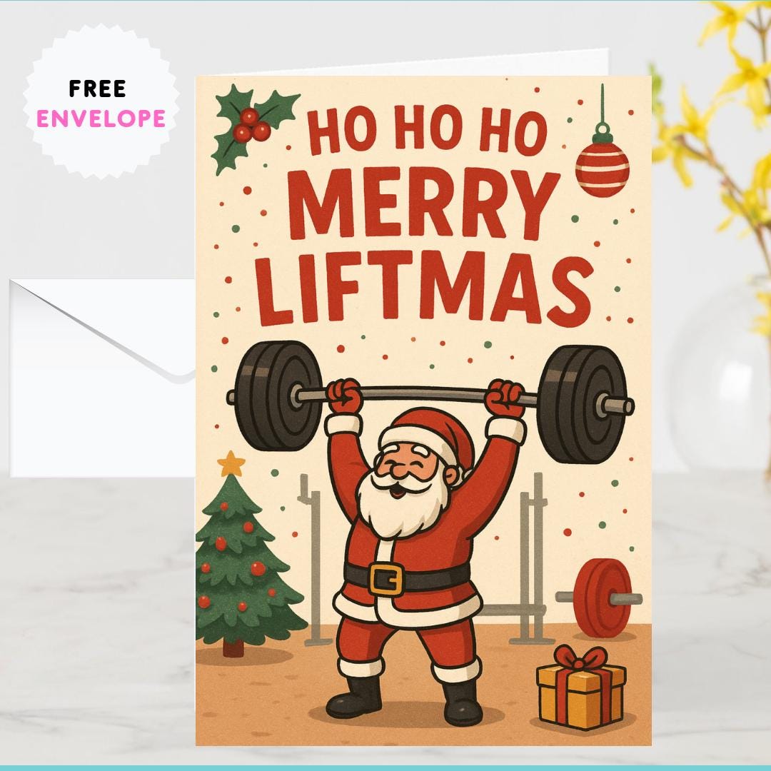 Santa Merry Liftmas Gym Card – Funny Fitness Christmas Santa Card for ...