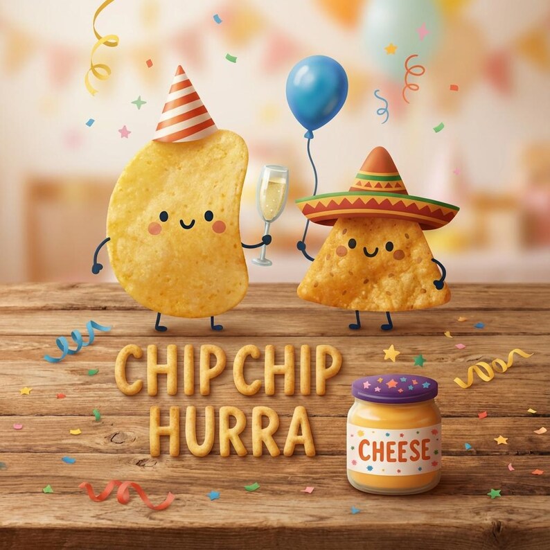 Funny Birthday Card • Chip Chip Hurra • Cute Chips Greeting Card • Pun ...