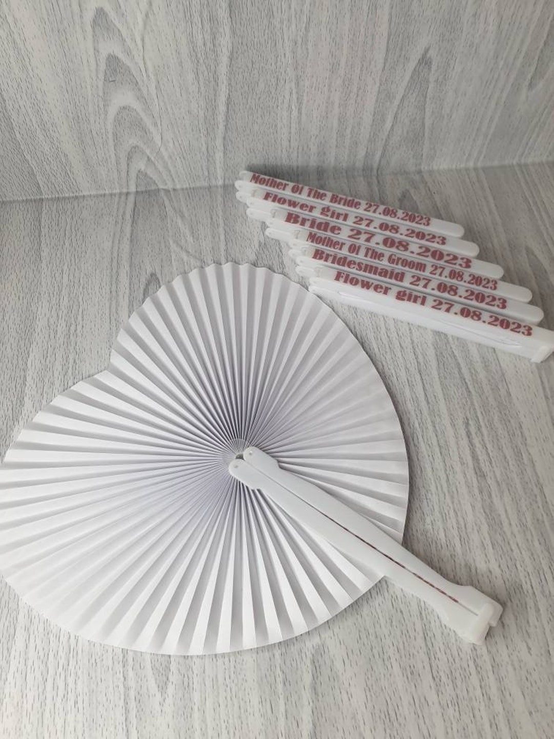Personalised Hand Held Paper Heart Shaped Fans, Wedding Favours, Hen ...