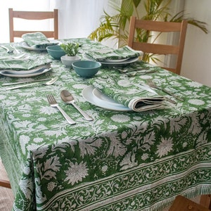 Green Floral Tablecloth, Hand Block Print Cotton Dining Linen - Etsy
