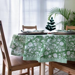 Green Floral Tablecloth, Hand Block Print Cotton Dining Linen - Etsy