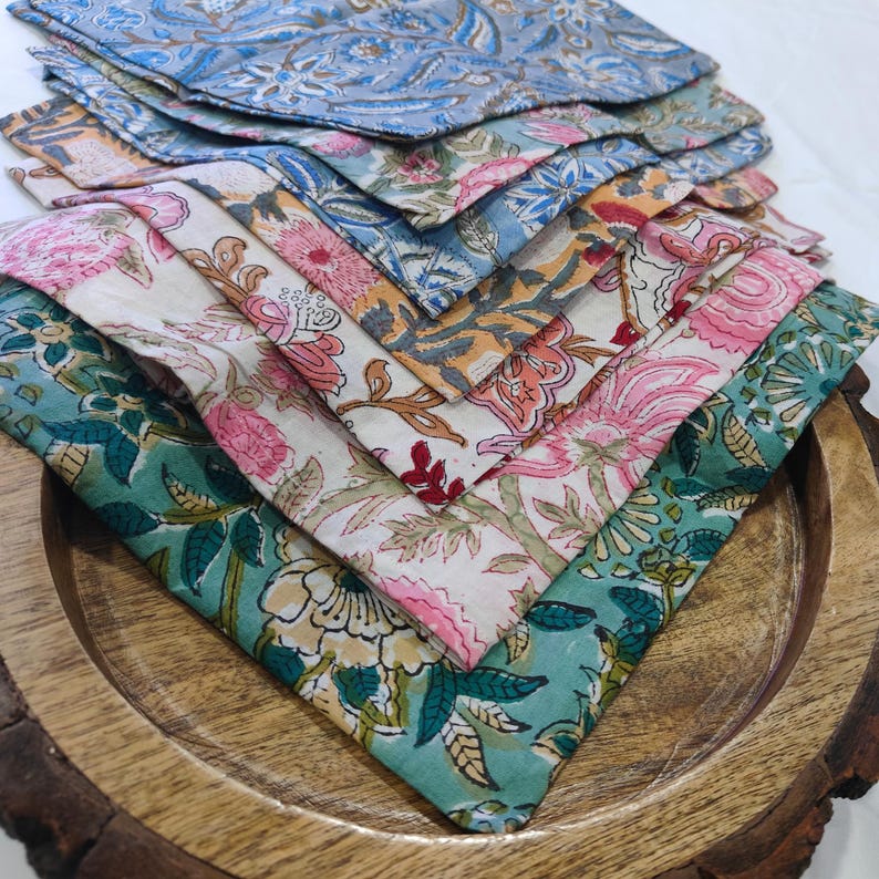 Hand Block Printed Cloth Napkins – Set of 100 | Reusable 110 GSM Cotton ...