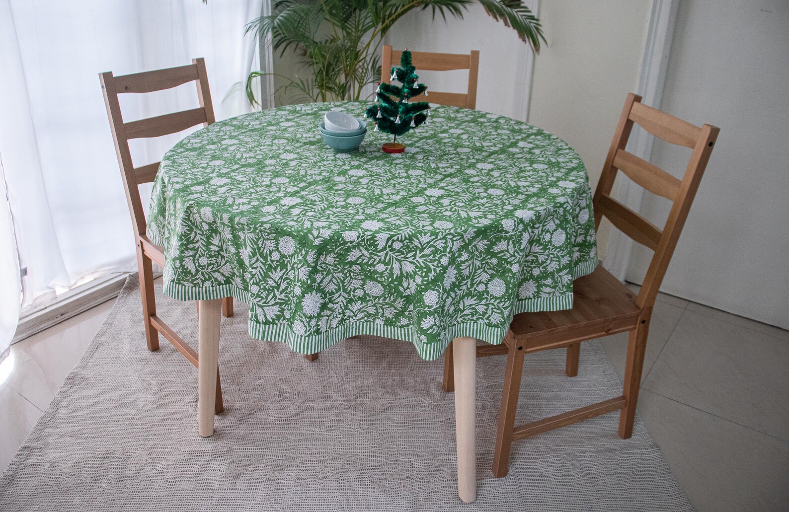 Green Floral Tablecloth, Hand Block Print Cotton Dining Linen - Etsy
