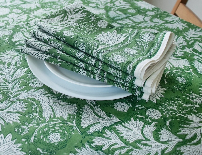 Green Floral Tablecloth, Hand Block Print Cotton Dining Linen - Etsy