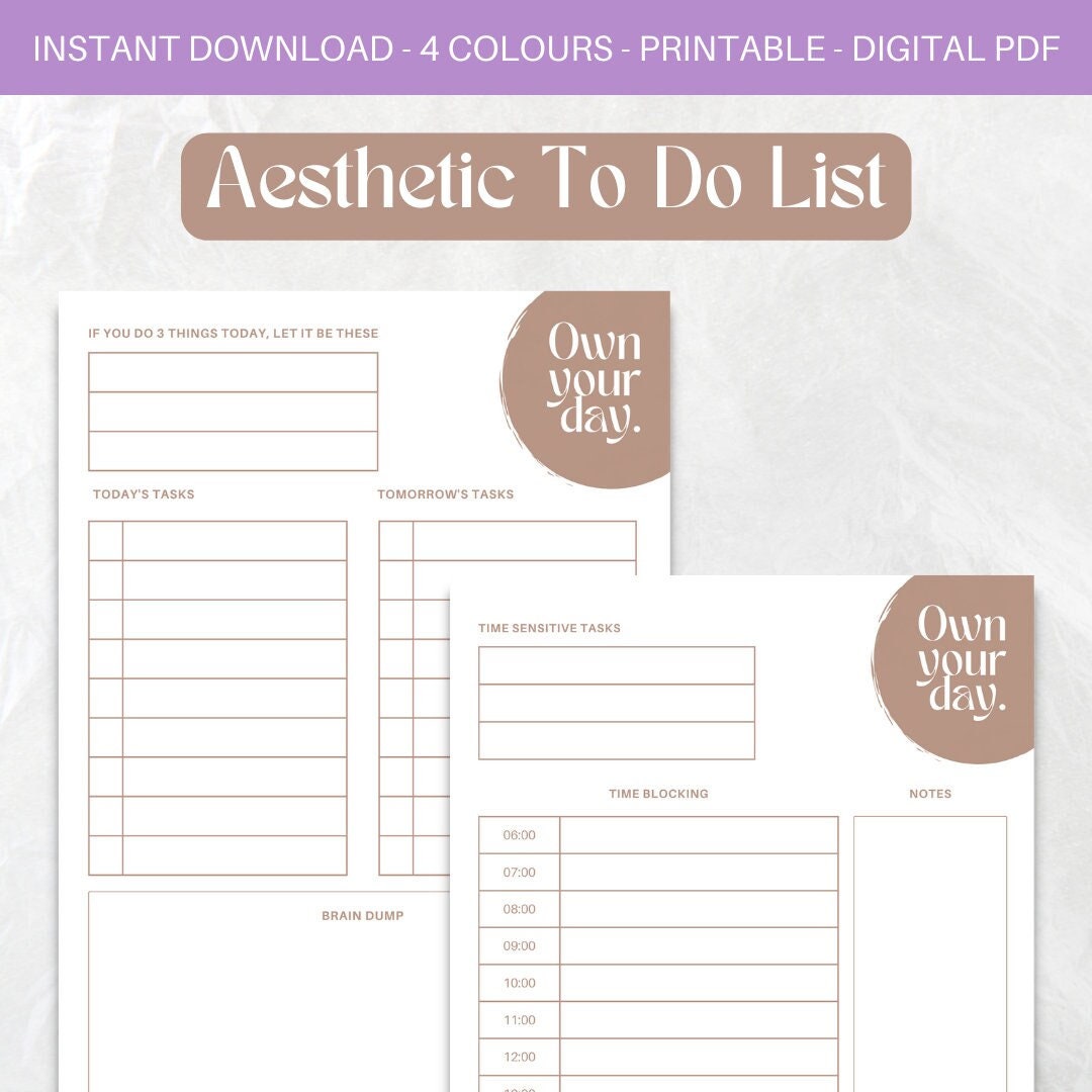 Aesthetic, Minimalist to Do List - Printable, PDF, Time Blocking ...