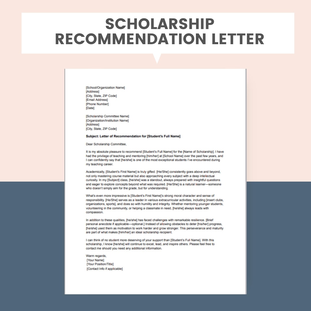 Scholarship Recommendation Letter Template Student College Academic ...