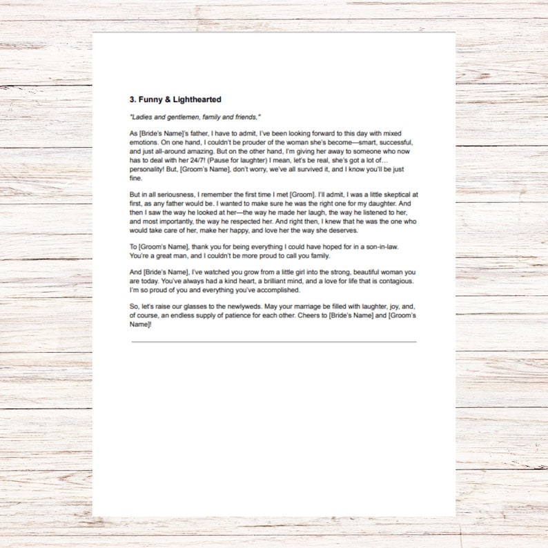 Father of the Bride Speech Toast Blessing Editable Father of the Bride ...