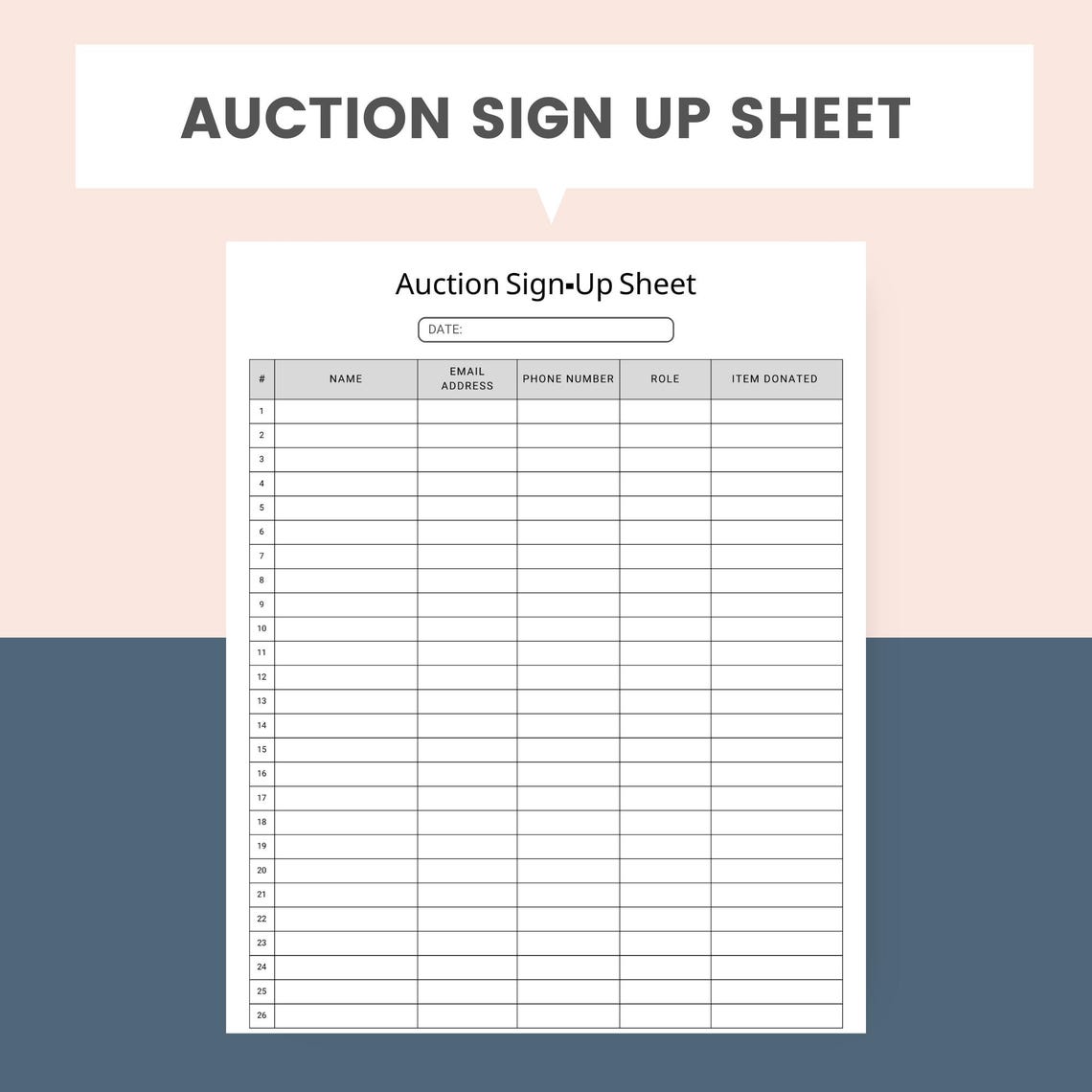 Auction Sign up Sheet Printable Auction Volunteer Form Silent Auction ...