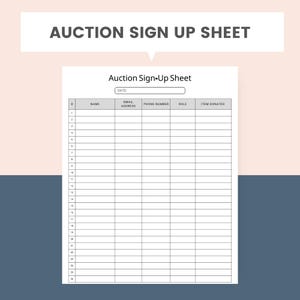 Auction Sign up Sheet Printable Auction Volunteer Form Silent Auction ...