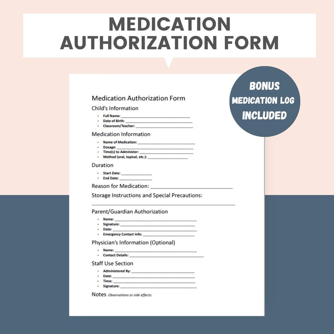 Medication Authorization Form Daycare Medication Form for Daycare Printable Medication ...