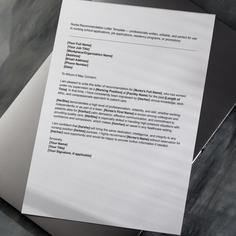 Nurse Recommendation Letter Template Nursing Reference Letter Editable ...