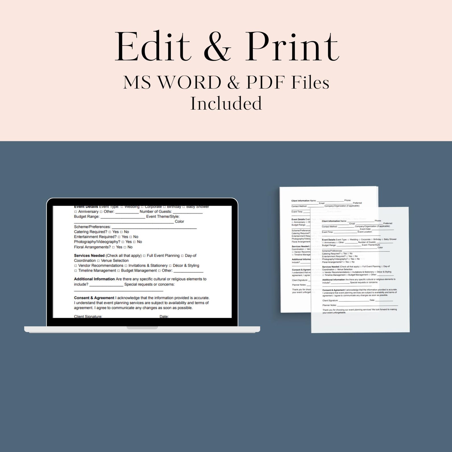 Event Planning Intake Form Editable PDF Word Client Consultation Form ...