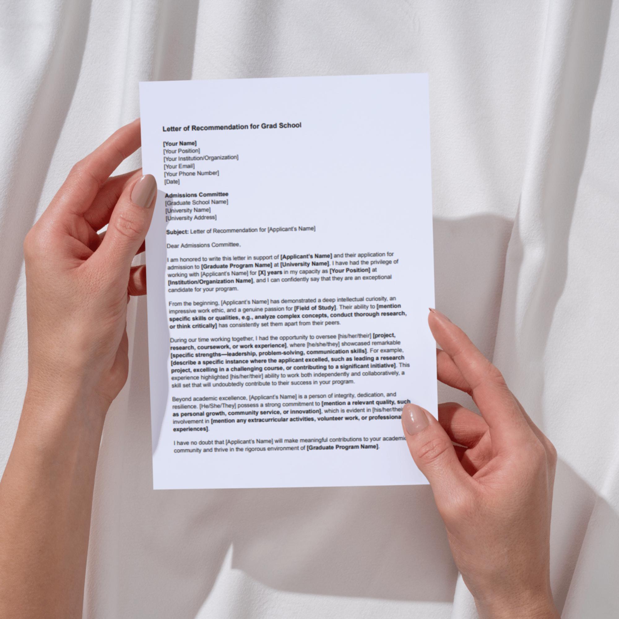 Letter of Recommendation for Grad School Recommendation Letter Template ...