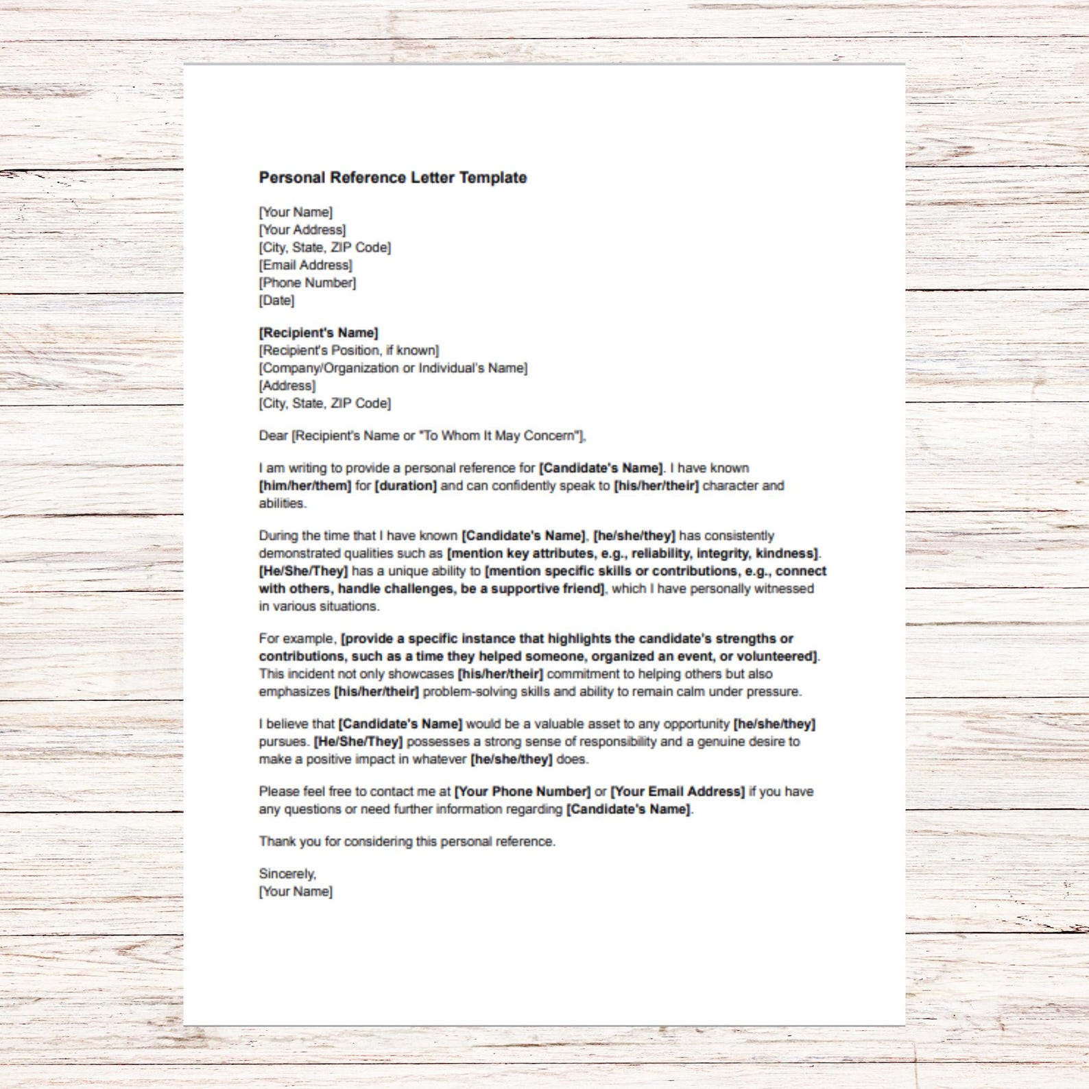 Personal Reference Letter Template Personal Reference Letter Format for ...