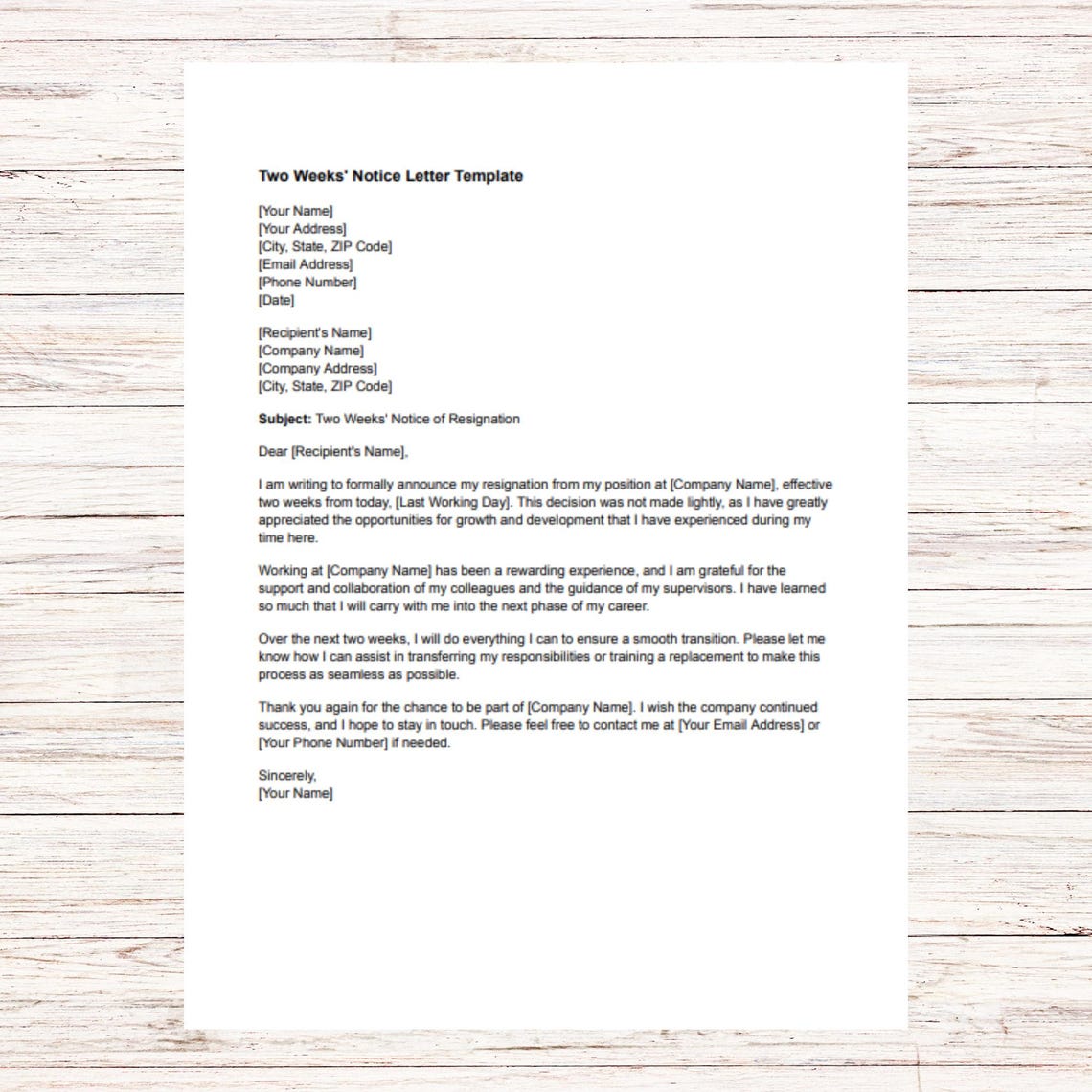 Two Weeks Notice Letter Template Resignation Letter Template Editable ...