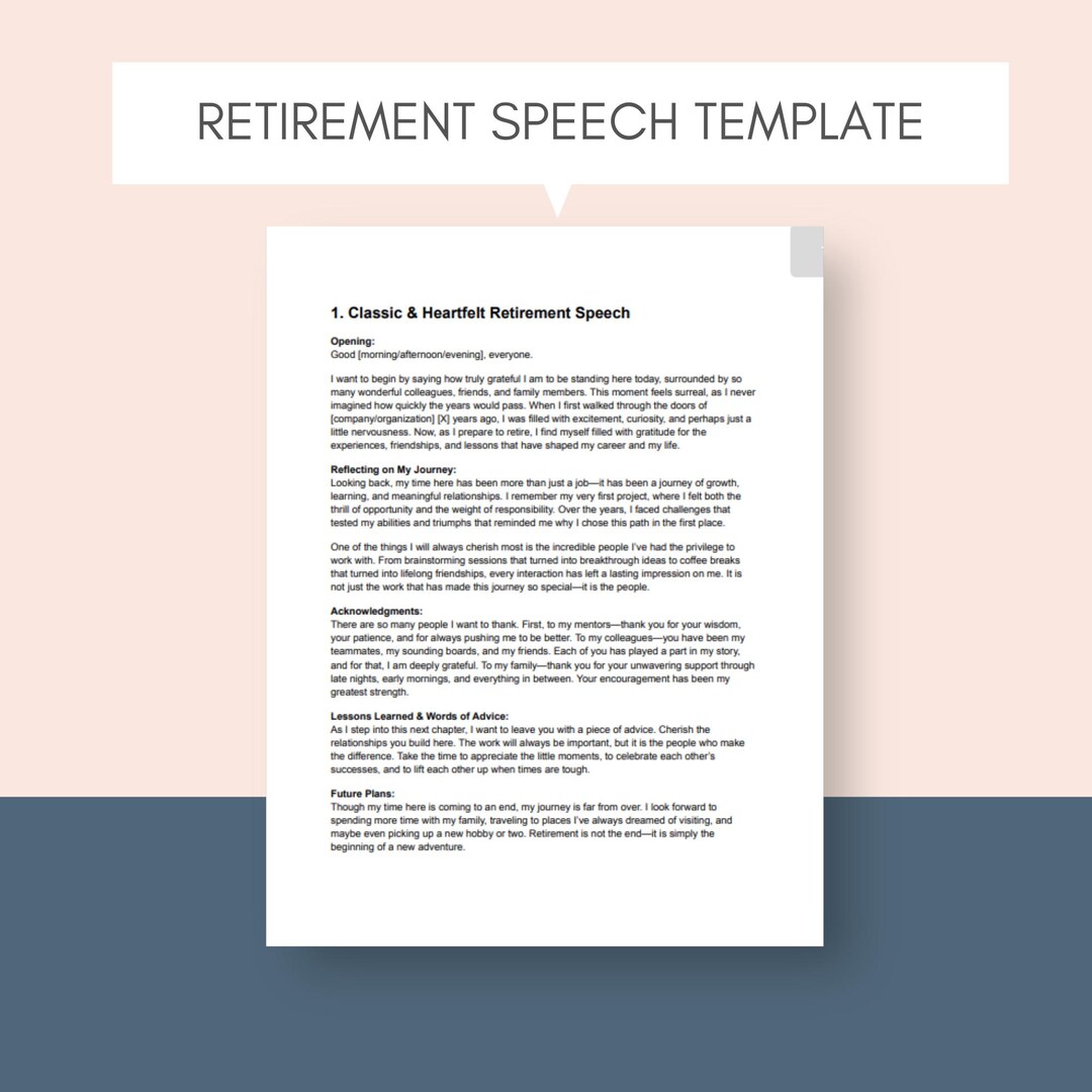 Retirement Speech Template Heartfelt Retirement Farewell Speech Funny ...
