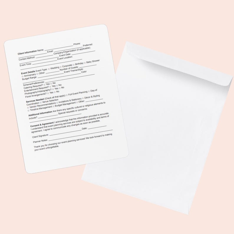 Event Planning Intake Form Editable PDF Word Client Consultation Form ...