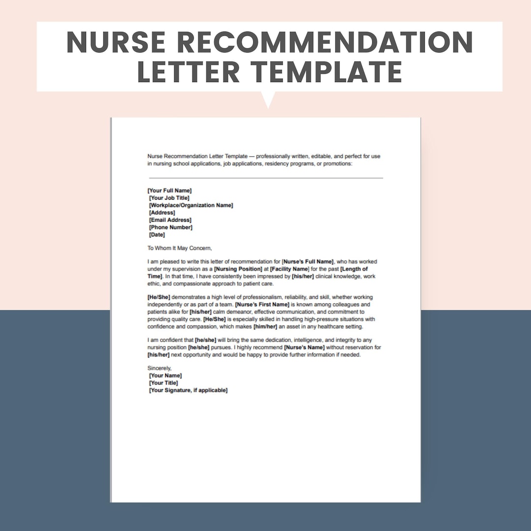 Nurse Recommendation Letter Template Nursing Reference Letter Editable ...