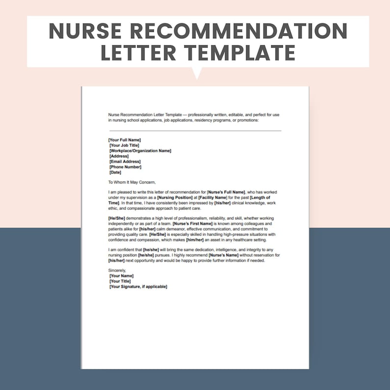 Nurse Recommendation Letter Template Nursing Reference Letter Editable ...