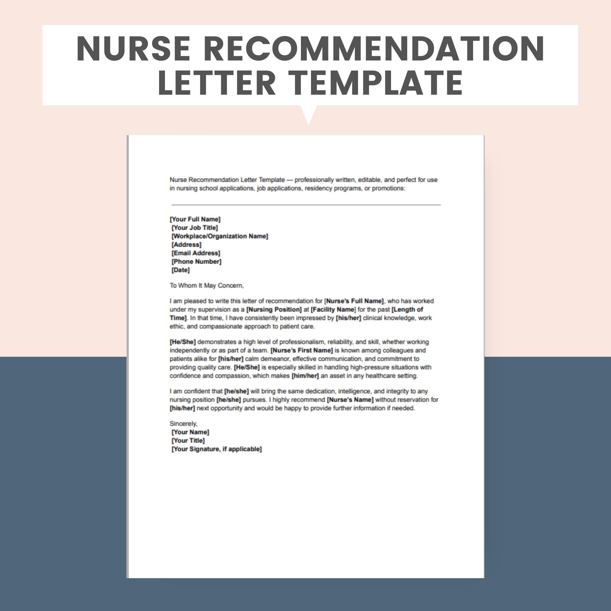Nurse Recommendation Letter Template Nursing Reference Letter Editable ...