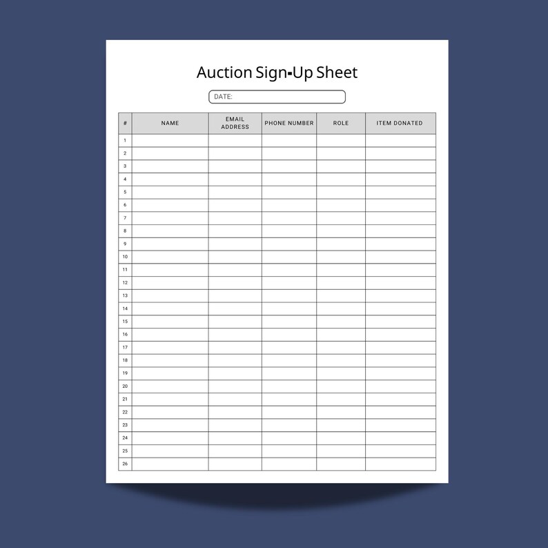 Auction Sign up Sheet Printable Auction Volunteer Form Silent Auction ...