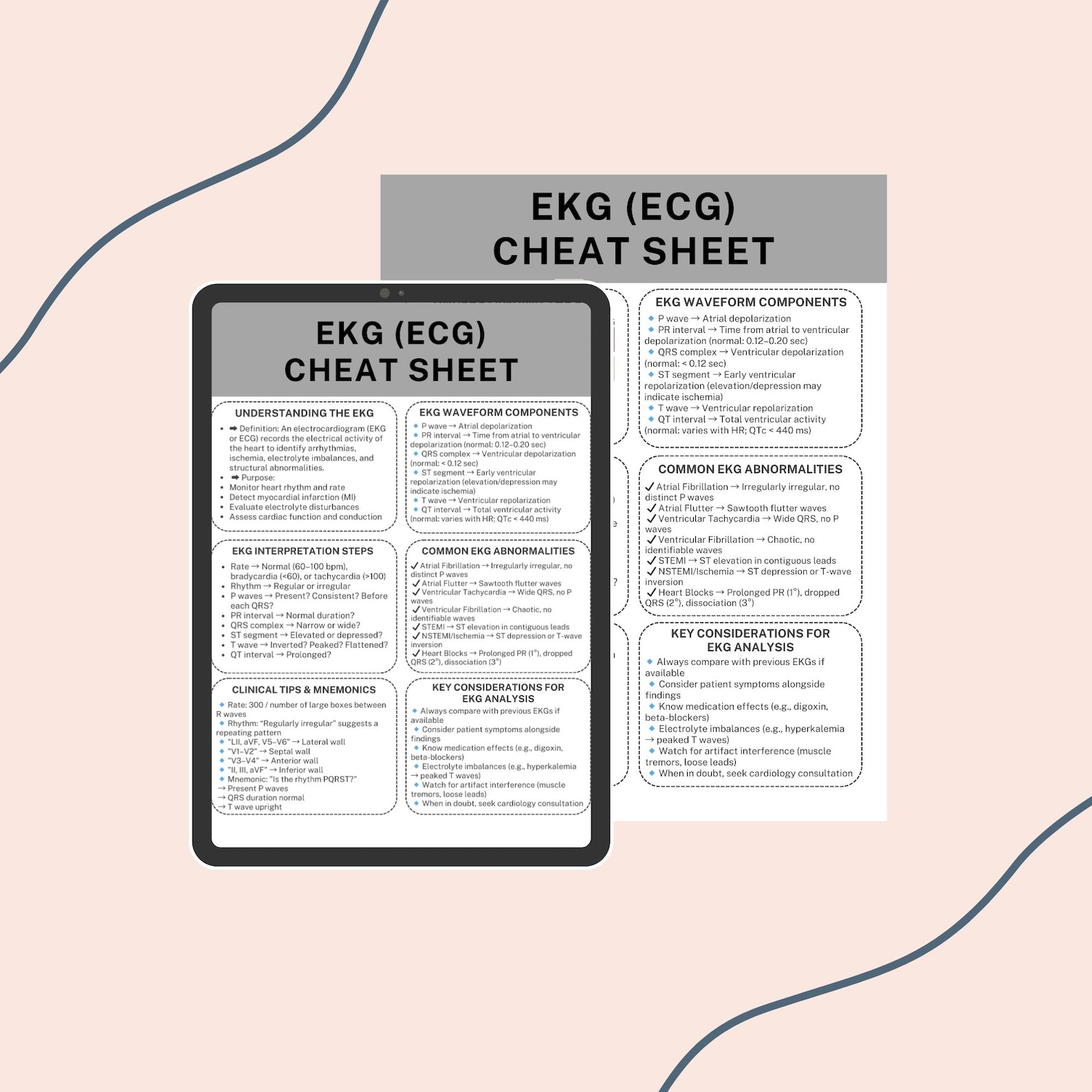 EKG Cheat Sheet Printable Cardiac Reference Nursing Student Study Guide ...
