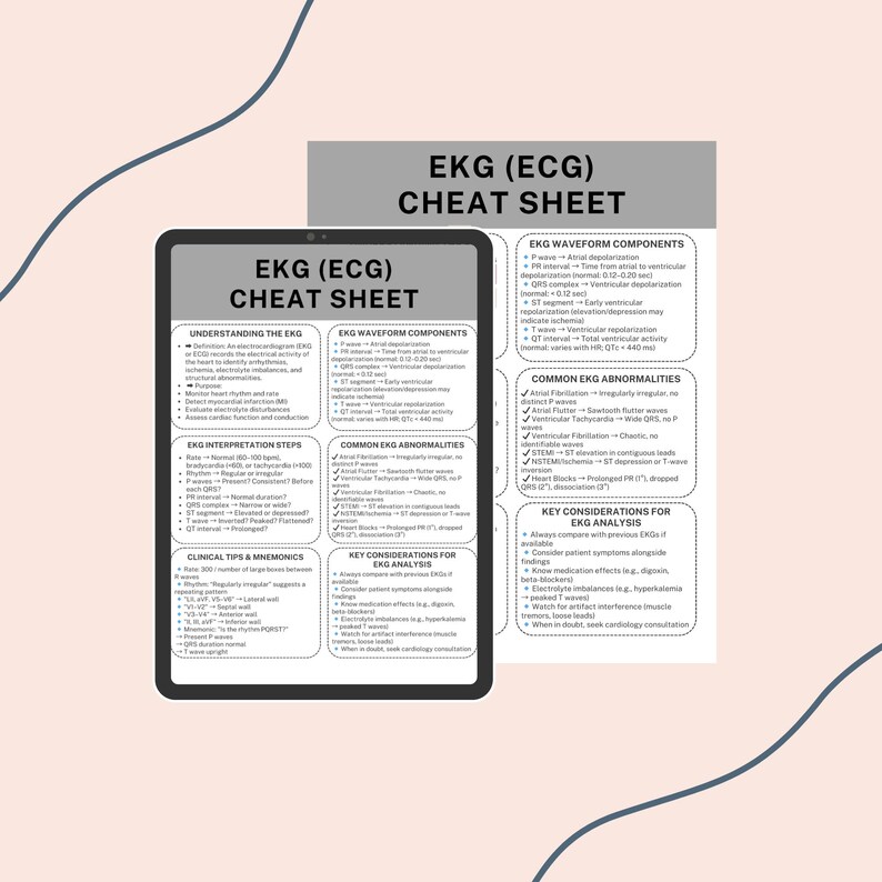 EKG Cheat Sheet Printable Cardiac Reference Nursing Student Study Guide ...
