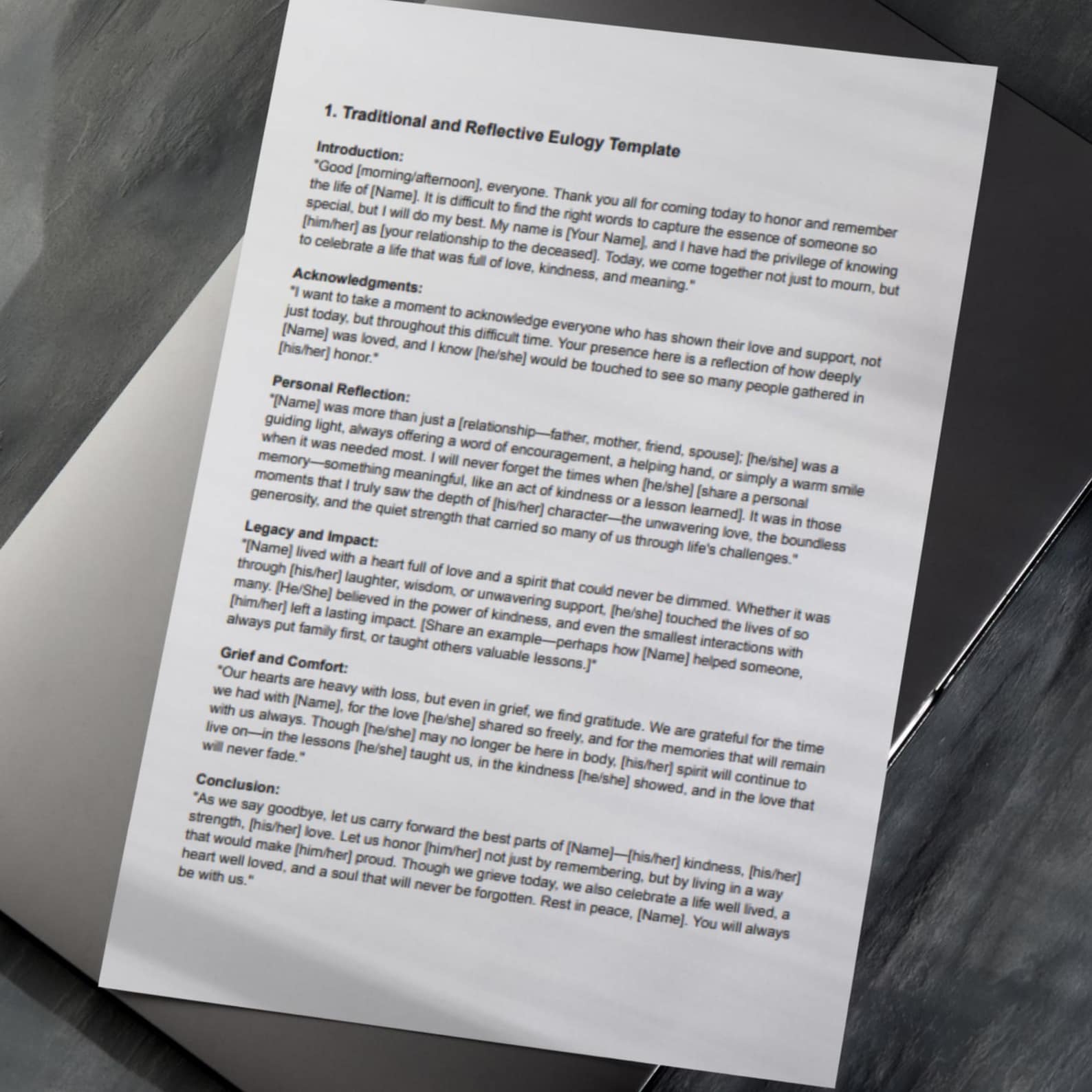 Eulogy Template Editable Funeral Speech Printable Memorial Service ...