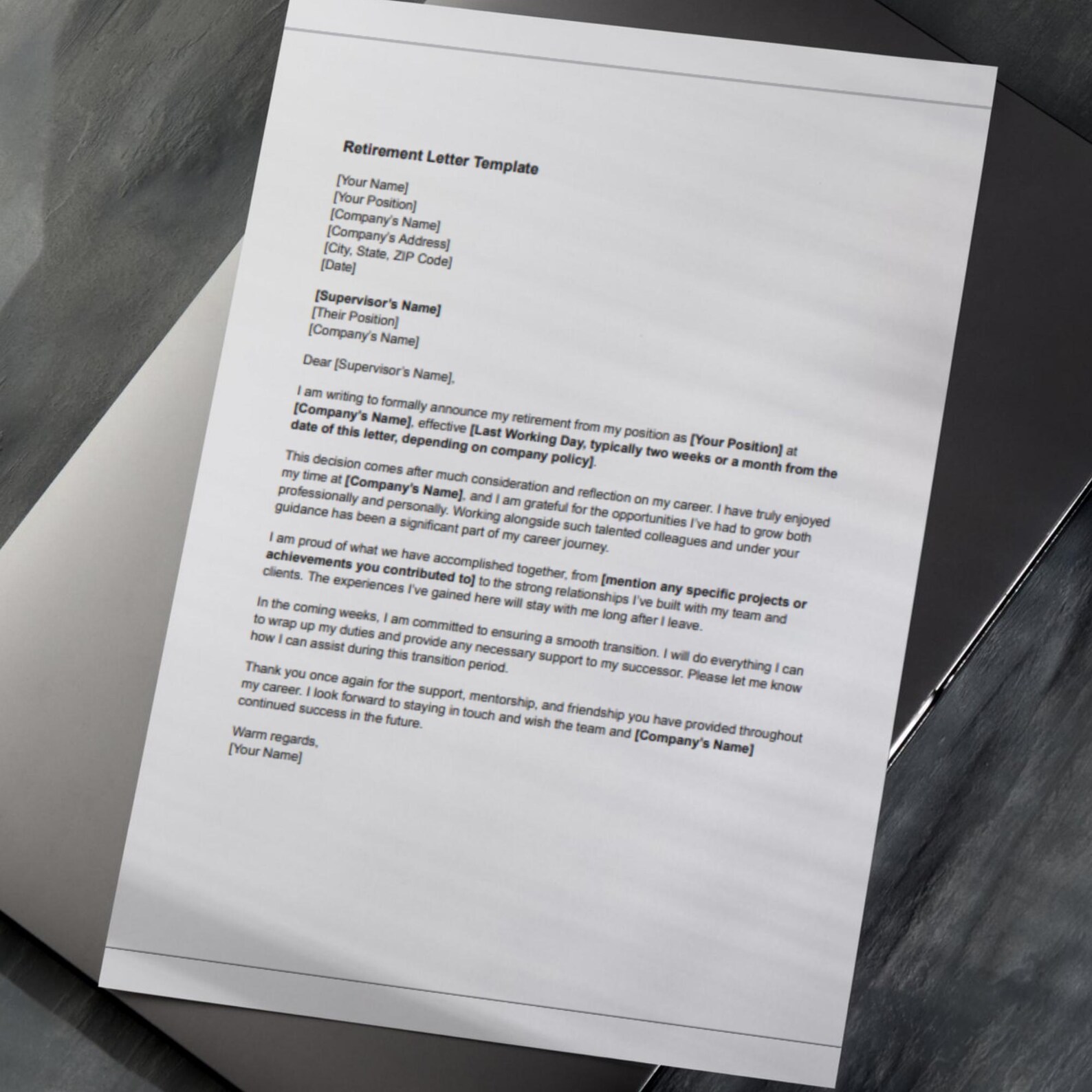 Retirement Letter Template Letter of Retirement Retiree Letter ...