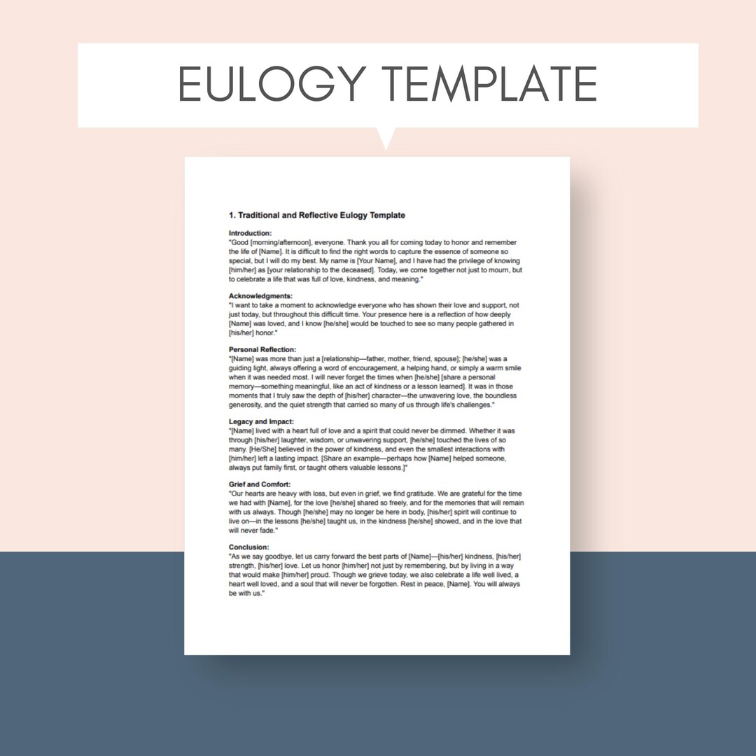 Eulogy Template Editable Funeral Speech Printable Memorial Service ...