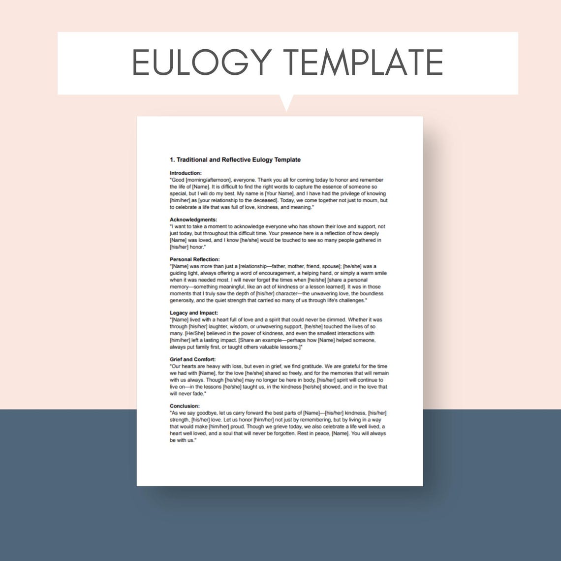 Eulogy Template Editable Funeral Speech Printable Memorial Service ...